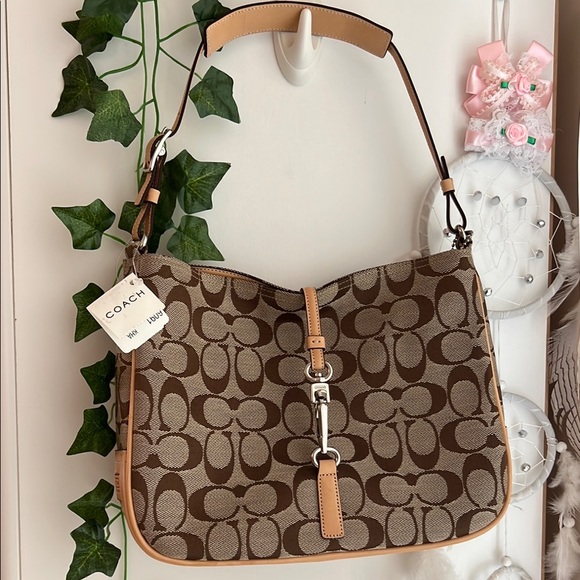 Coach | Bags | Coach Hampton Hobo Tankhakibrown Signature Canvas Slim ...
